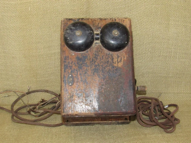 ANTIQUE WESTERN ELECTRIC Wood Hand Crank 2 Bar Telephone Bell Ringer ...