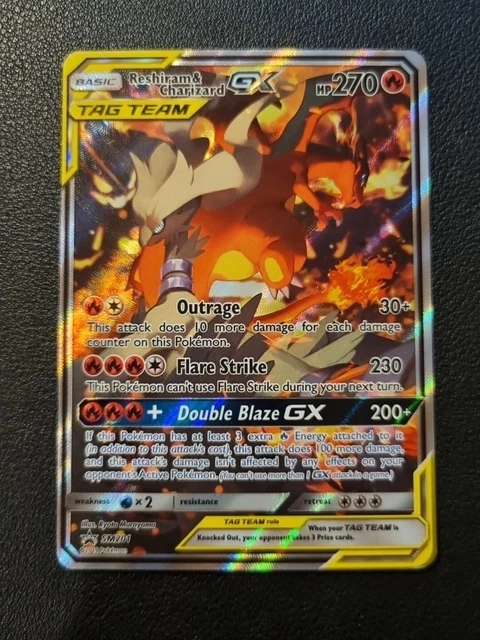 RESHIRAM & CHARIZARD GX SM201 Tag Team Alternate Art Full Art Promo ...