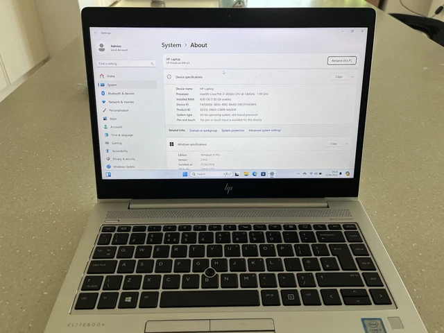 HP ELITEBOOK 840 G5 Windows 11 -14" 256GB SSD, Intel Core i7 8550U, 1.8 ...