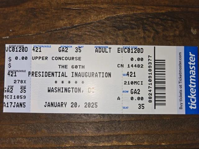 2025 TRUMP PRESIDENTIAL Inauguration Ticket DC Capitol Rare VIP Event ...