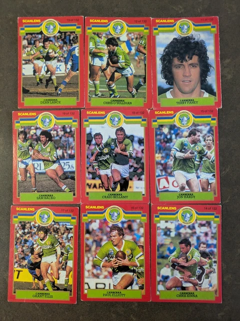 1986 CANBERRA RAIDERS SCANLENS ARL NSWRL NRL RUGBY LEAGUE 9 Cards Team ...