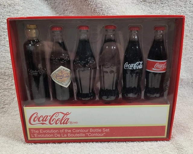 EVOLUTION OF THE Coca-cola Contour Bottle Vintage Mini Display Set of 6 ...