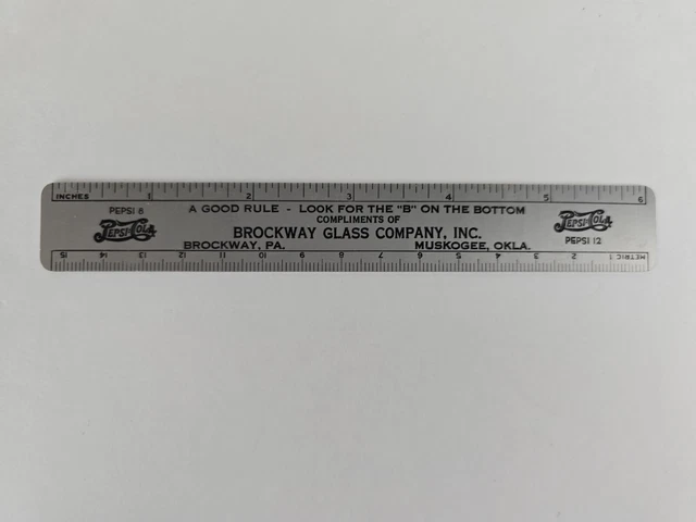 VINTAGE PEPSI COLA 6" Metal Scale Ruler 1949 Calendar Brockway Glass ...