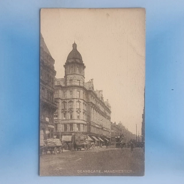 MANCHESTER POSTCARD C1915 Early Deansgate Horse Drawn Delivery Carts ...