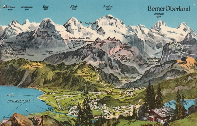 AK MAP LANDKARTE, Panoramakarte ***BERNER OBERLAND*** Interlaken EUR 1 ...