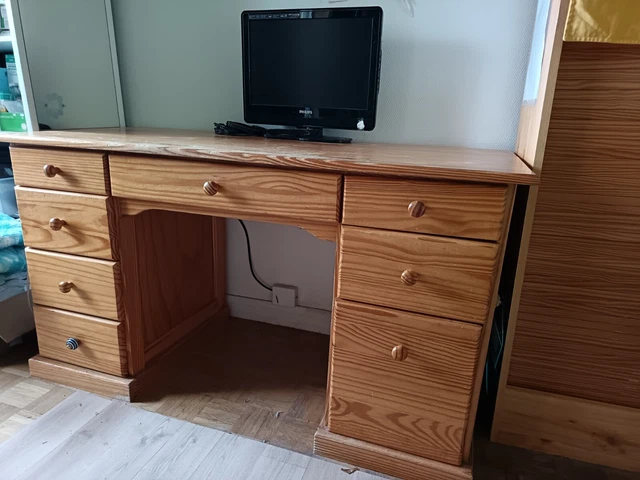 BUREAU MULTI RANGEMENTS tiroirs placard pin massif lasuré blanc EUR 40 ...