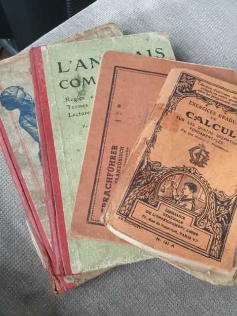 LOT 4 MANUELS scolaires anciens calcul / allemand / anglais commercial / musique EUR 35,00 ...