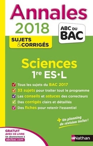 SCIENCES 1RE ES-L Sujets& corrigés 2018 - Elisa Cazenille - V321090 EUR ...