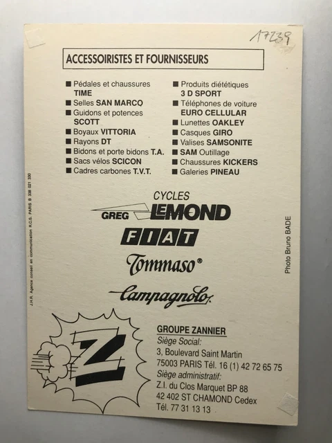 AUTOGRAPH GREG LEMOND Team Z-TOMASSO 1990-Cycling USA-Tour de France ...