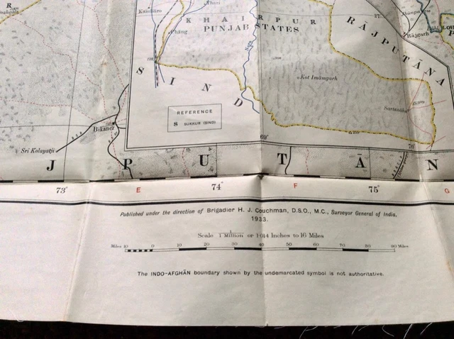RARE 1933 MAP Of INDIA Punjab Punjab States & Delhi LARGE SIZE ...