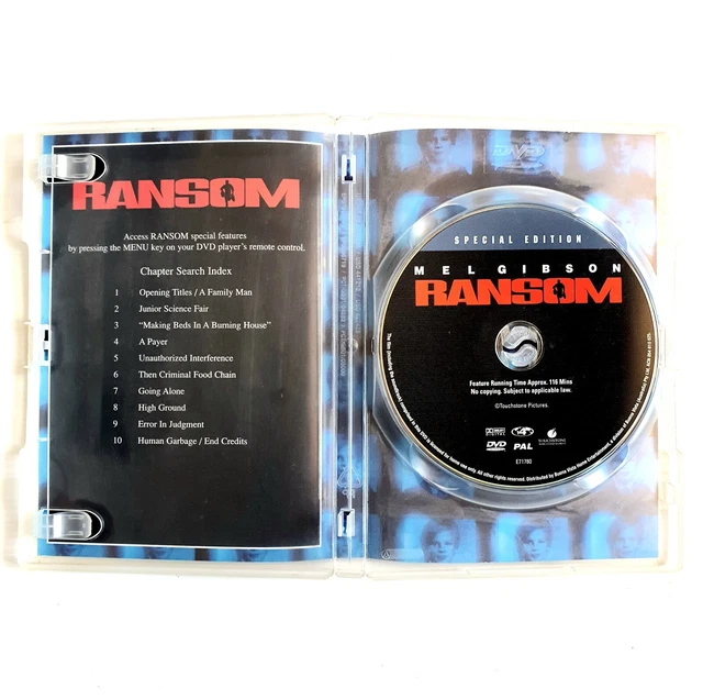 RANSOM DVD 1996 Thriller Drama Action, Mel Gibson, Rene Russo Region 4 ...