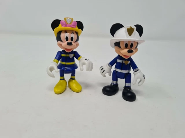 DISNEY MICKEY + Minnie Mouse Firefighter Fireman Poseable Figures 7.5cm ...
