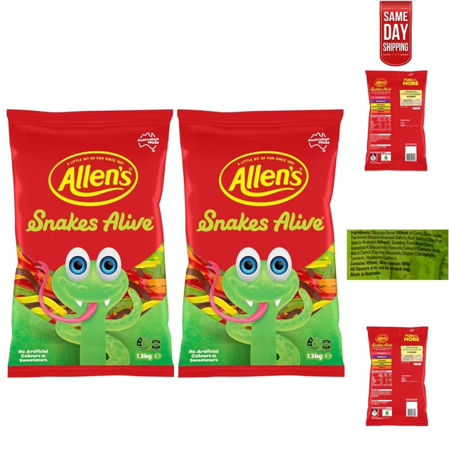 VIBRANT ALLEN'S SNAKES Alive Lollies 1.3kg Dual Pack - Ideal for Events ...