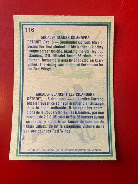 1983-84 O-PEE-CHEE HOCKEY OPC #116 Corrado Micalef HL - Detroit Red ...