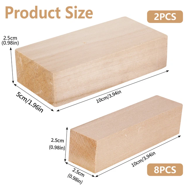 10PCS BASSWOOD CARVING Block Natural Soft Wood Carving Block 2 Sizes🧃 ...