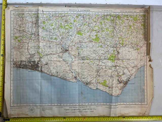 ORIGINAL WW2 BRITISH Army OS Map of England - War Office - Brighton ...