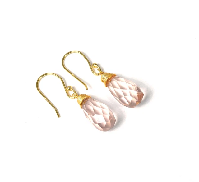 925 SOLID STERLING Silver 24CT Gold Overlay Cut Peach Quartz Hook ...