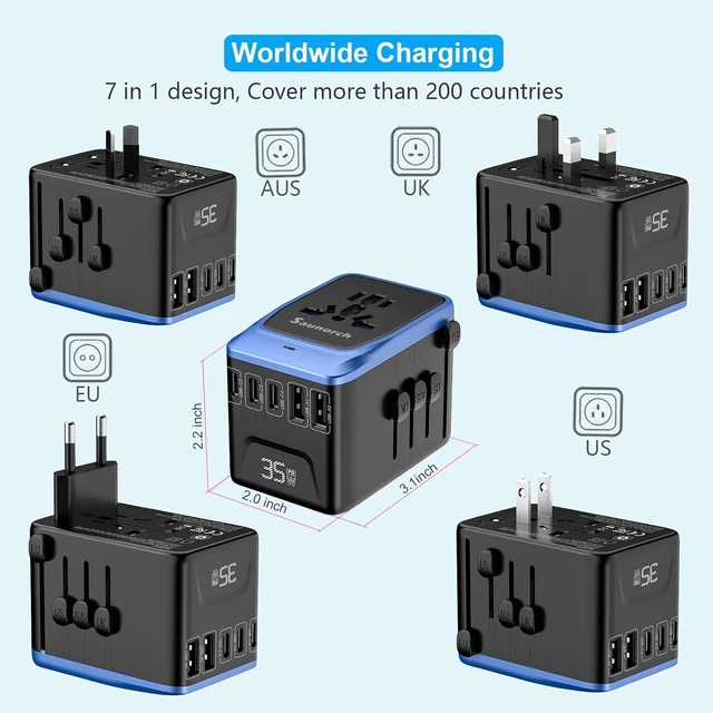 UNIVERSAL TRAVEL ADAPTER 35W 7 in 1 International Power Plug Fast Wall ...