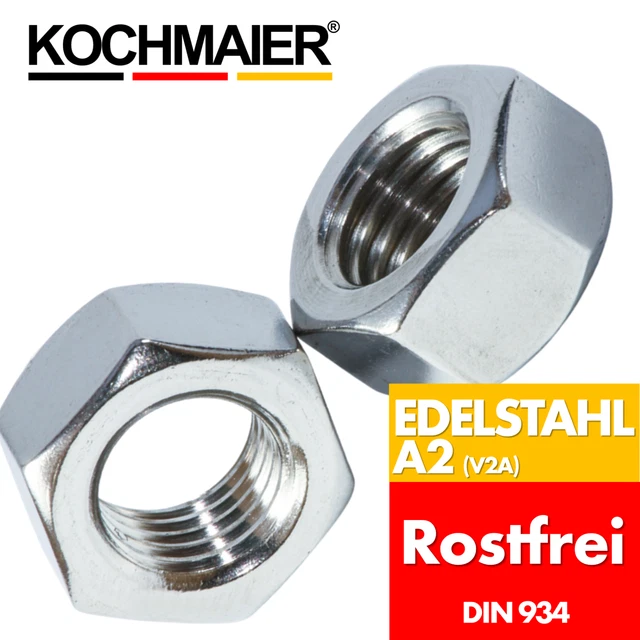 SECHSKANT-MUTTERN DIN 934 Edelstahl Rostfrei A2 V2A/A4 M1,6- M3 M4 M5 M6 Bis M24 EUR 5,16 ...