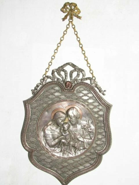 11H5 ANCIENNE ICONE Cuivre Argente Médaille Sainte Famille Signe ...