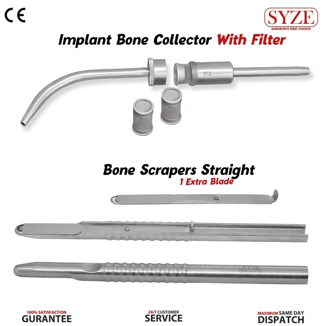 DENTAL IMPLANT BONE Collector With Filter & Bone Scrapers Straight Grafting Tool £11.00 ...