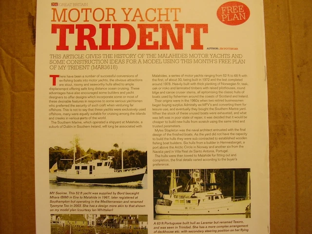 ORIGINAL MODEL BOAT Plan Motor Yacht Trident Scale 1:24 2013 Free Uk ...