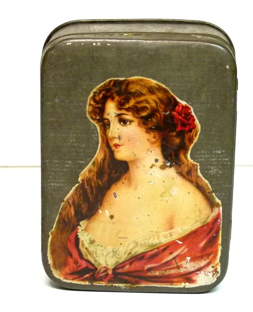 RARE ANTIQUE BISCUITS/SWEETS Tin With Lithographed Pin-Up Decoupage ...