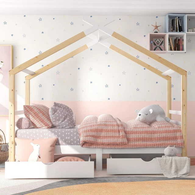 3FT KIDS CANOPY Bed Frame with Storage Drawer, Solid Wood House Bed £ ...