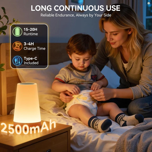 NIGHT LIGHT, LED Touch Bedside Table Lamp, Remote Control Dimmable ...