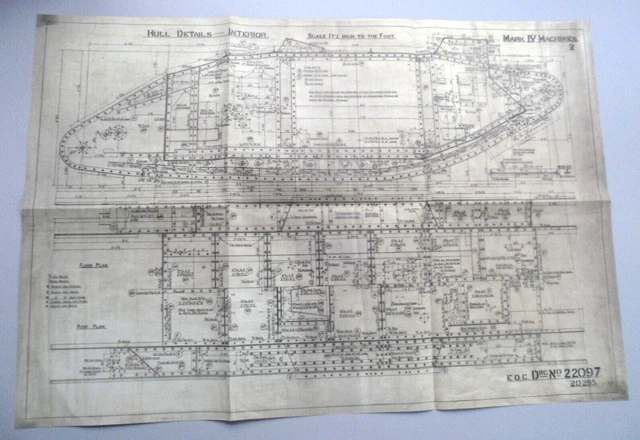 WW1 BRITISH MARK IV TANK BLUEPRINT DRAWING ~ 18" x 26" # READ FULL ...