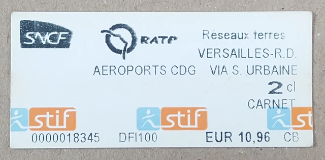 LOT DE 2 Tickets RER SNCF Versailles Rive Droite Aeroport Charles de ...