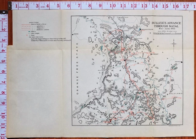 BOER WAR ERA Map/Battle Plan Buller's Advance Through Natal May-June ...