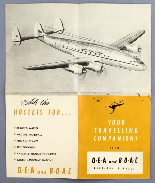 QANTAS EMPIRE AIRWAYS & Boac Lockheed Constellation Passenger List Qea ...