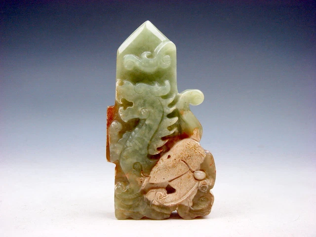 OLD NEPHRITE JADE Stone Carved Sculpture Furious Curly Dragon #08312304 ...