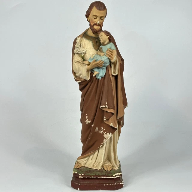 VINTAGE FRENCH RELIGIOUS St. Joseph & Baby Jesus Extra Large Plaster ...