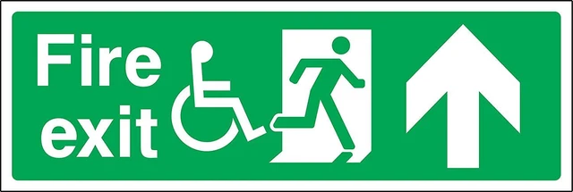 EMERGENCY SIGN FIRE exit directional up arrow with disabled symbol ...