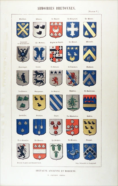 HERALDISME- BLASON FAMILLE BRETONNE (Harscouët, Botherel, Le Gonidec ...