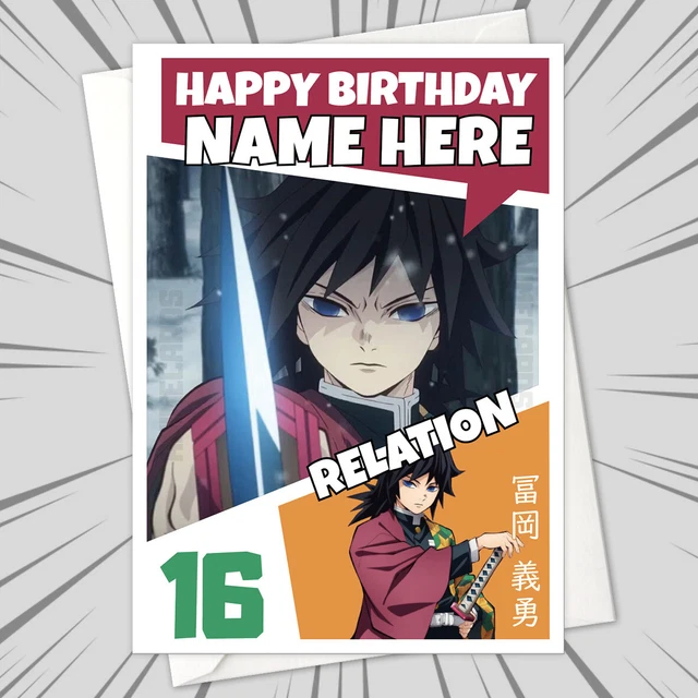 BIGLIETTO DI COMPLEANNO GIYU TOMIOKA personalizzato DEMON SLAYER ...