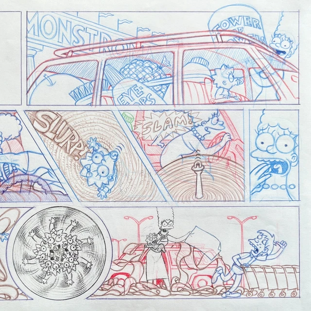 THE SIMPSONS (BONGO Comics) Marge Original Comic strip Drawing x2 LOT ...