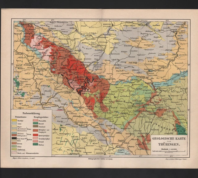 MAPPA 1889: MAPPA geologica della Turingia. Germania Germania EUR 14,99 ...