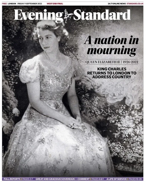 LONDON EVENING STANDARD Uk Newspaper Queen Elizabeth Ii Death 1926-2022 ...