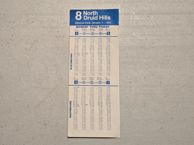 VINTAGE 1985 MARTA Atlanta Bus Map Schedule Timetable Route 8 North ...