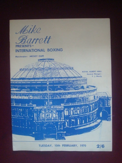 1970 BOXING PROGRAMME JOE BUGNER v ROBERTO DAVILA 10th FEB ROYAL ALBERT ...