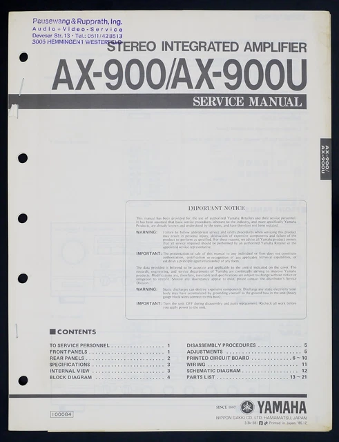 ORIGINAL YAMAHA C-50 Stereo Amplifier Service Manual/Diagram/Parts List ...