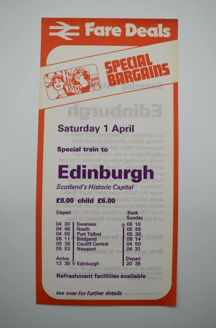 BRITISH RAILWAYS LEAFLET - Fare Deals Edinburgh Apr 1978 £3.50 ...