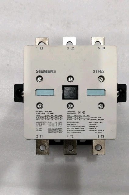SIEMENS POWER CONTACTOR 3Tf52 3Pole 210A 380-440V Ac Coil $638.83 ...
