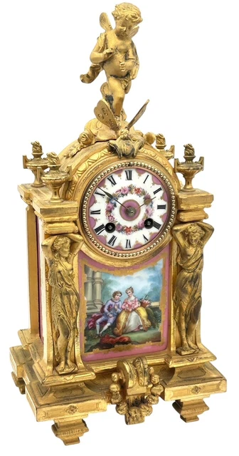 ANTIQUE FRENCH BELL Striking 8-Day Mantel Clock - Sevres Panels C1865 ...