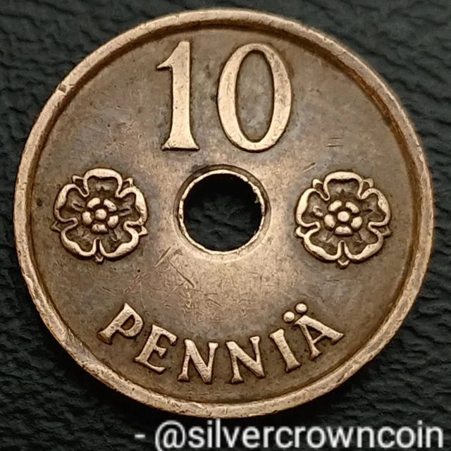 FINLAND 🇫🇮 10 Pennia 1941. KM#31.1. Dime. Copper Holed Ten Cents coin ...
