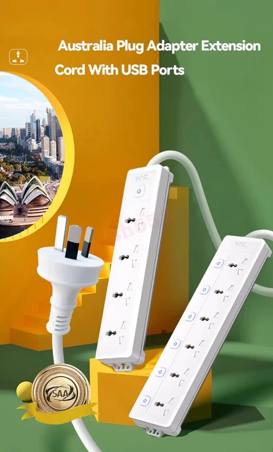 EXTENSION CABLE 4-WAY Sockets with USB AU Multi Plug Adapter $58.93 ...