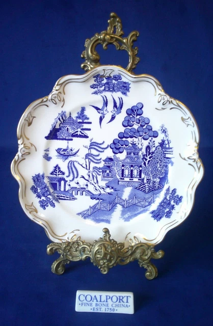 COALPORT GILDED SCALLOPED Edge Blue Willow Pattern Porcelain Dessert ...